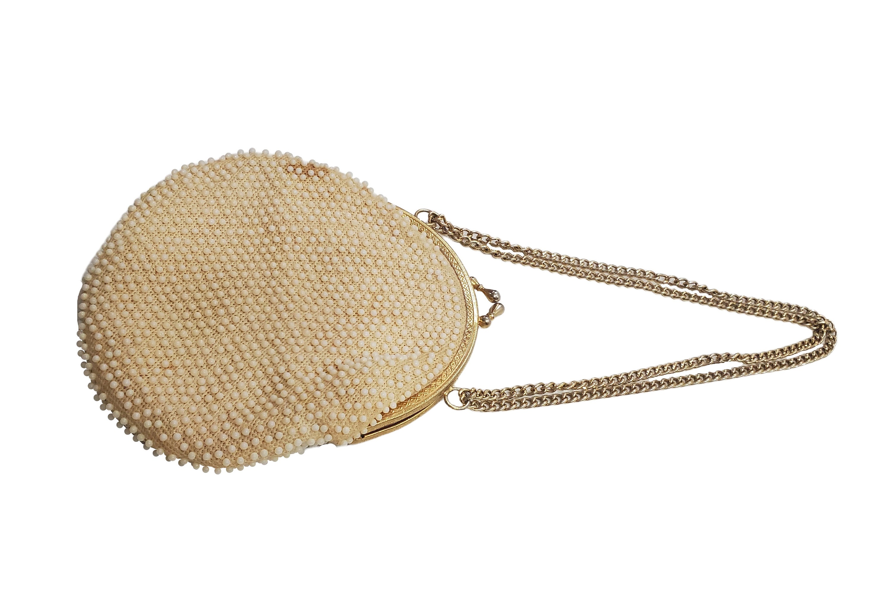 Vintage Cream With White Beaded Evening Bag by Artel - Etsy