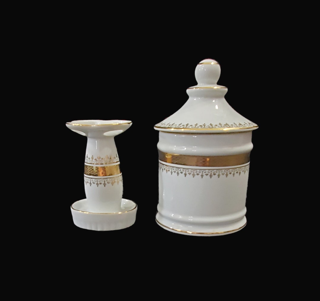 Vintage Regal Gold Pattern Jar and Toothbrush Holder by Andre Richards ...