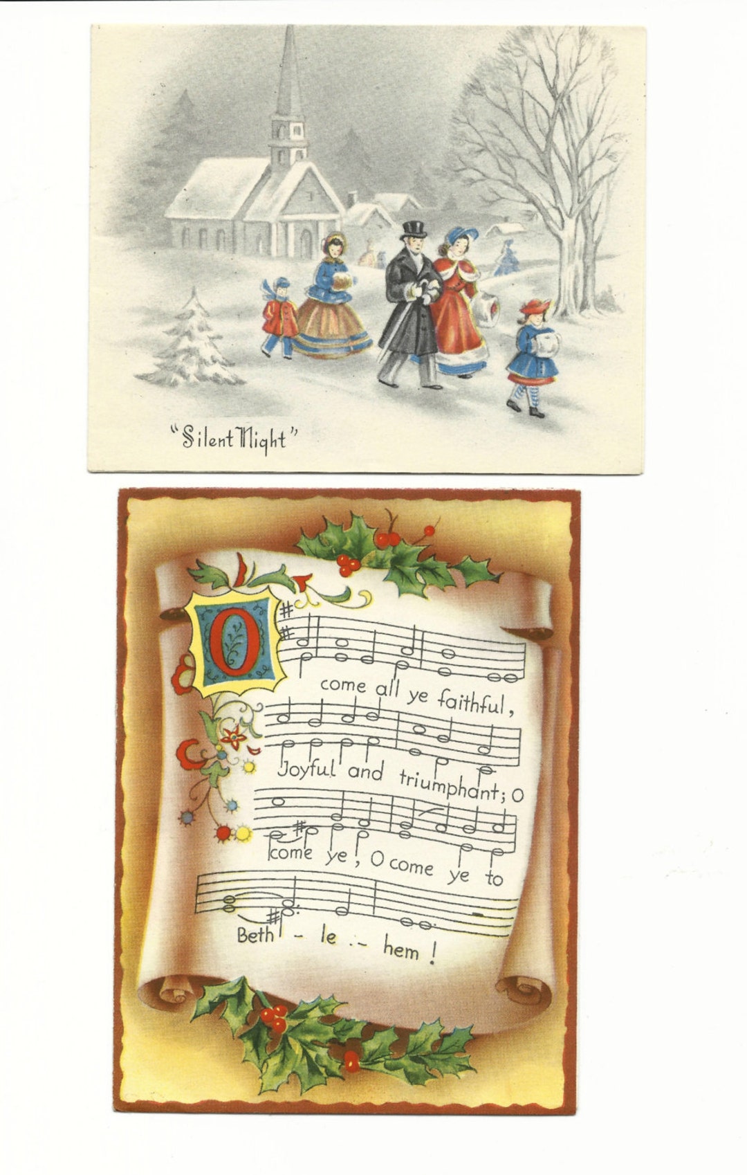 Vintage Christmas Carols Holiday Greeting Card, Set of 2, Ephemera ...