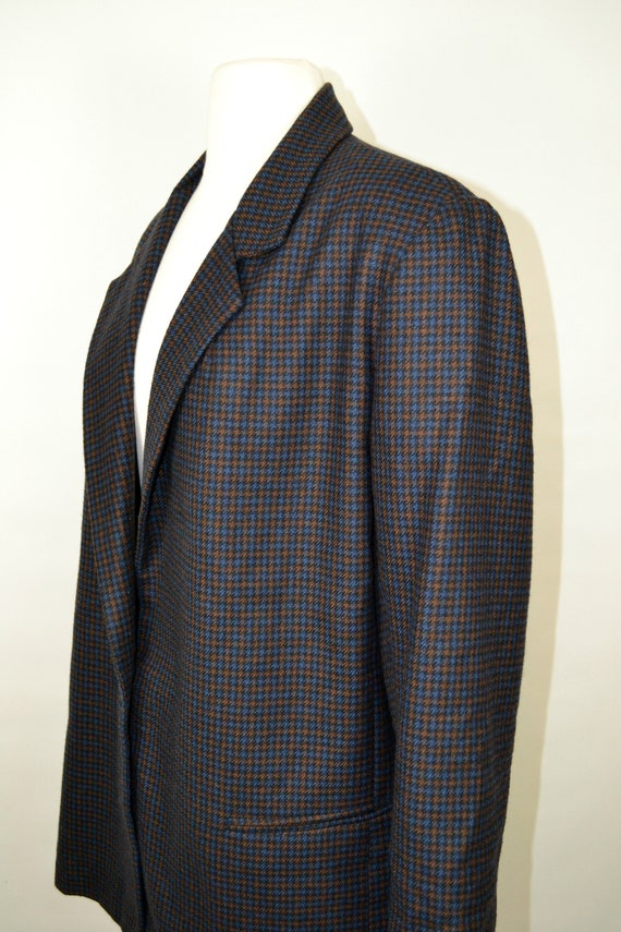 1970s Blue and Brown Checkered Blazer/Jacket by Petit… - Gem