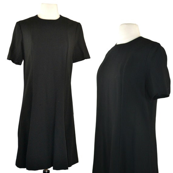 1960s Simple Classic Black Princess Cut Short Sleeve Dress by | Etsy