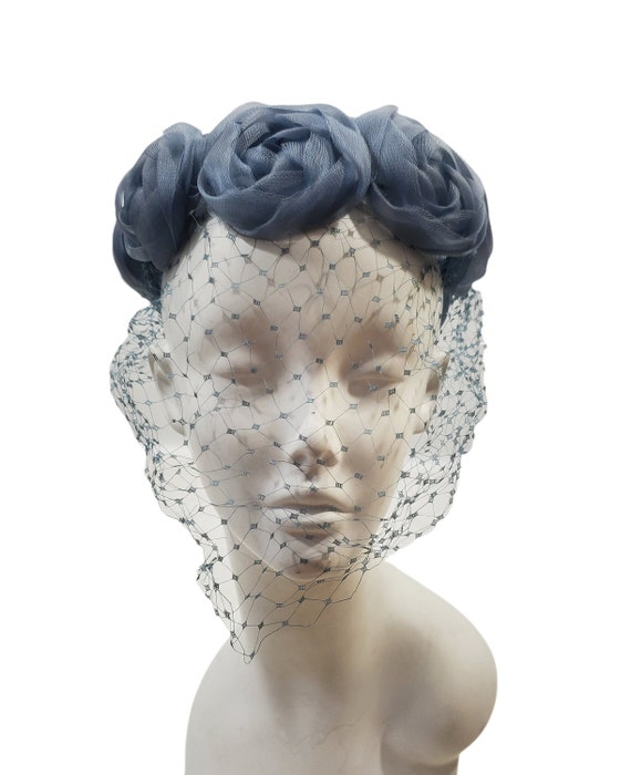 1960s Cornflower Blue Stylized Flower Fascinator Hat … - Gem