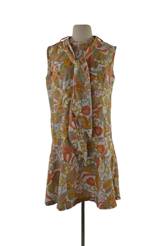 1960s MOD Floral Print Drop Waist Sleeveless Dress - Gem