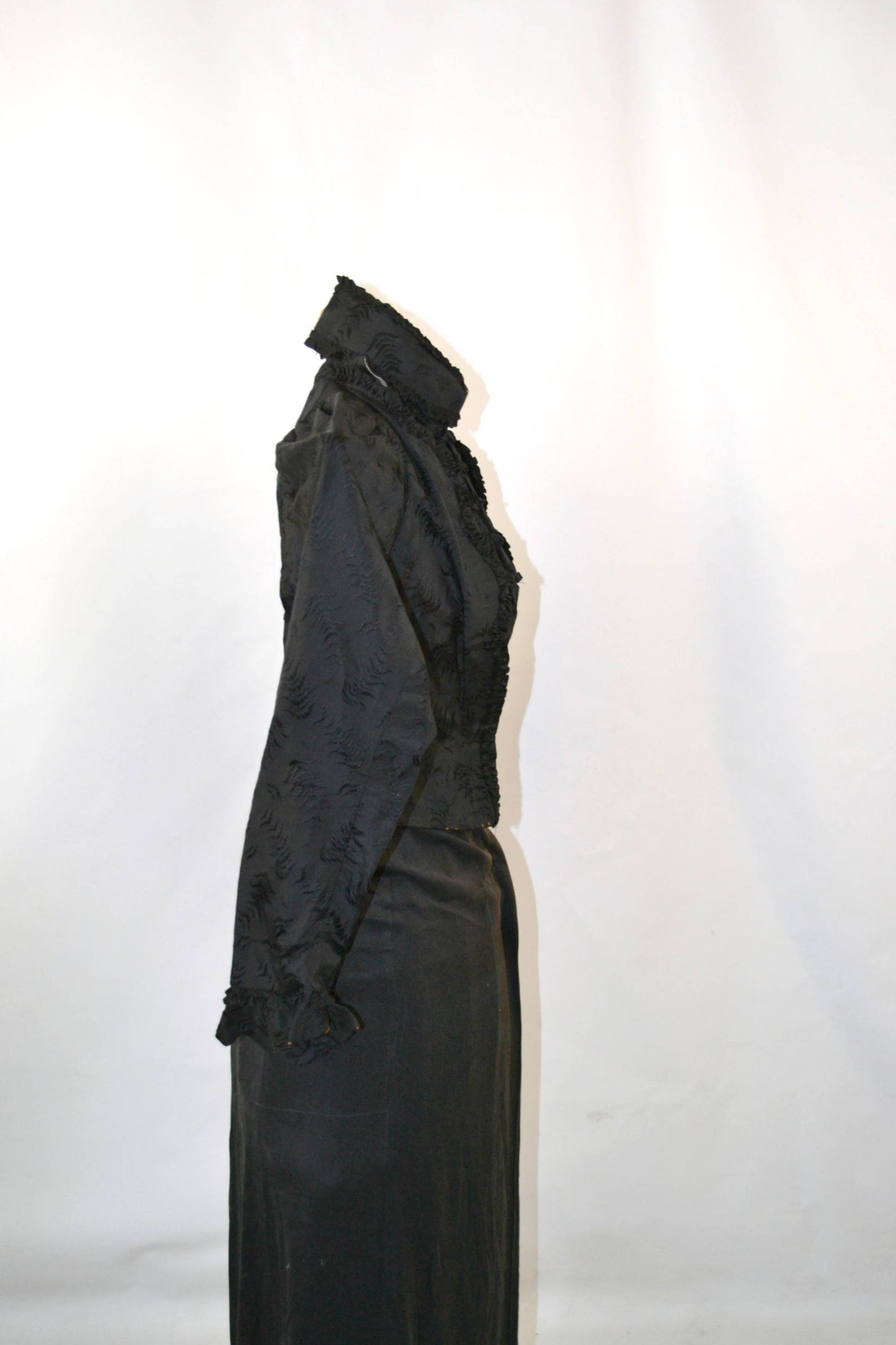 1880s/1890s Victorian Black Damask Ruffled Jacket Display - Etsy