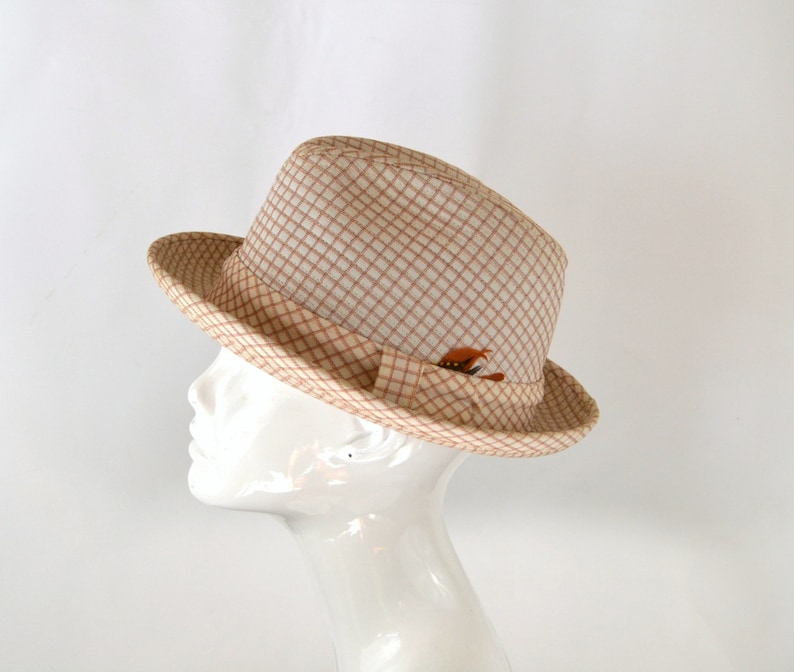 Vintage Ivory Red and Orange Plaid Fedora by Dobbs Fifth - Etsy