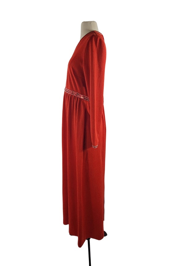 1970s Red Deep V Maxi Dress by R and K Knits - Gem