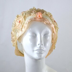 Antique Victorian Peach Silk Boudoir Cap, Handmade Lace Coif Roses ...