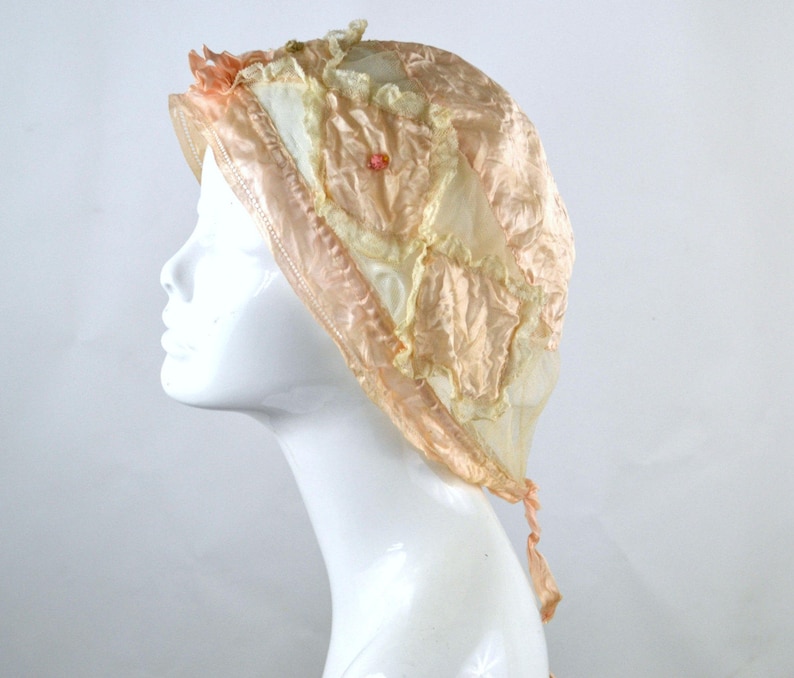 Antique Victorian Peach Silk Boudoir Cap Handmade Lace Coif - Etsy