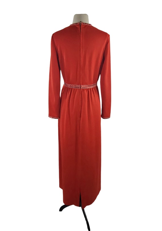 1970s Red Deep V Maxi Dress by R and K Knits - Gem
