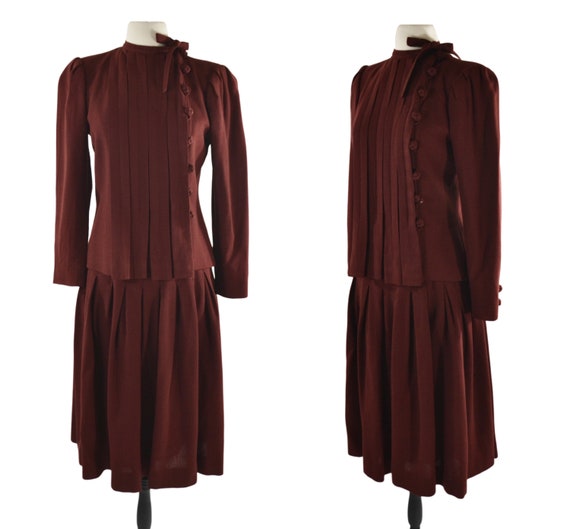 1970s Brick Red Two Piece Wool Suit by Albert Nipon, … - Gem