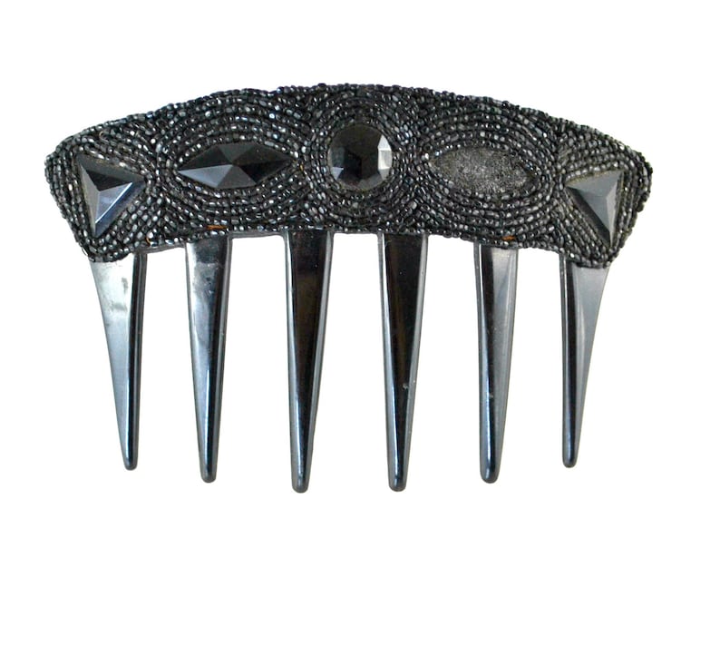 Antique Edwardian Large Black Seed Bead Comb and Large Jewel - Etsy