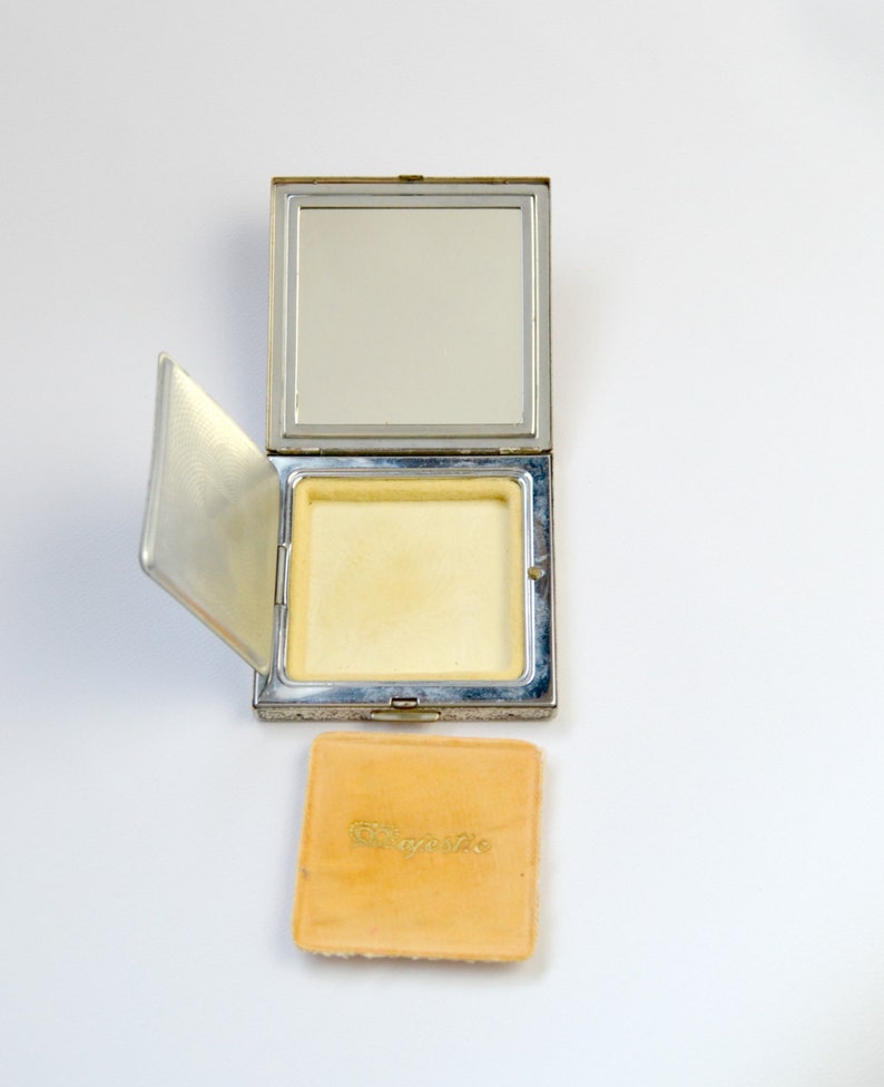 1960s Silver and Gold Tone Flower Basket Design Makeup Powder Compact ...