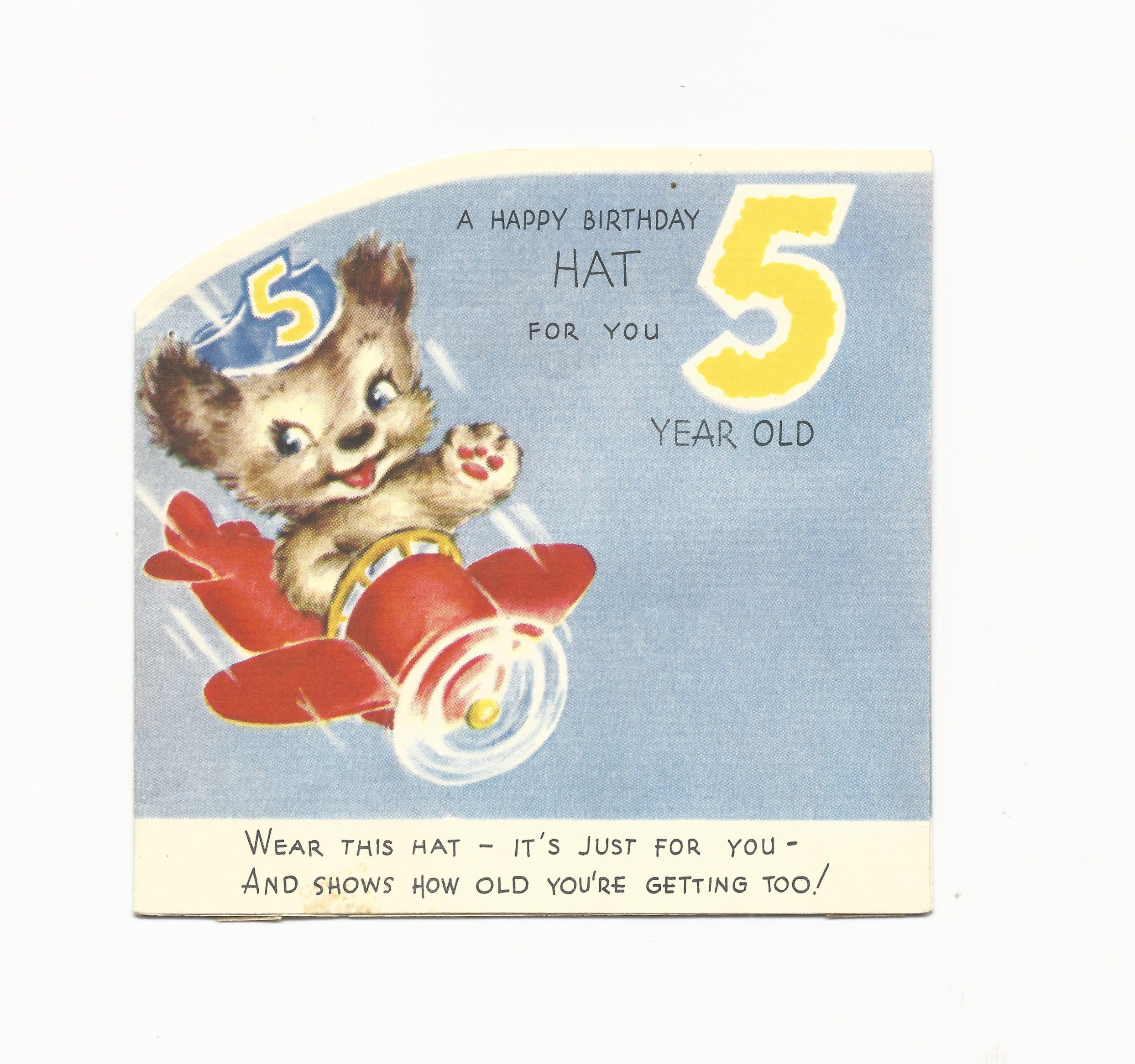 1940s Happy Birthday Card and Party Invitation, 5 Years Fold Out Hat ...