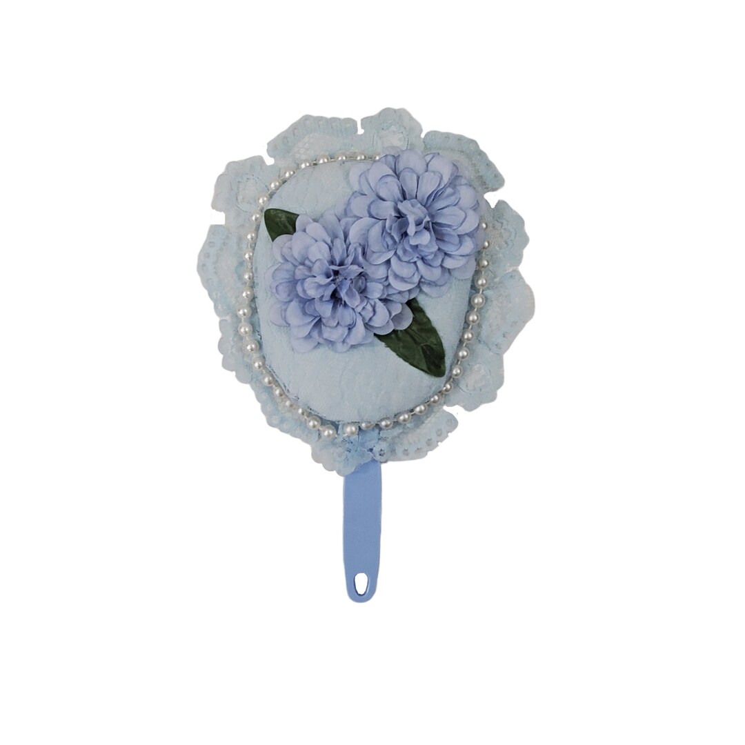 1980s/1990s Blue Hand Mirror, Lace, Faux Pearls and Silk Flowers - Etsy