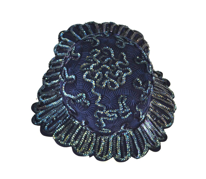 Vintage Dark Blue Felted Wool Sequin Scalloped Bucket Hat by Glenover ...