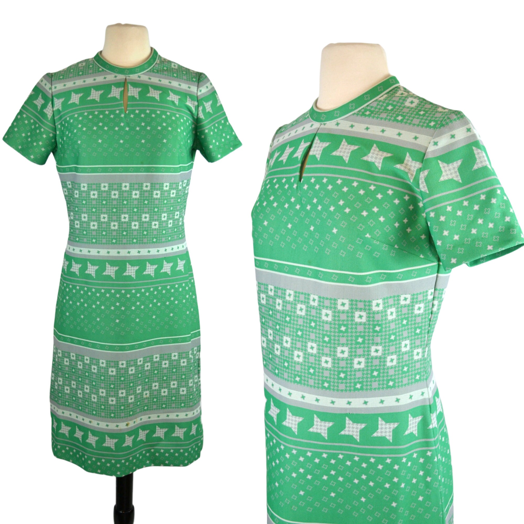 1960s MOD Green Star Pattern Dress by Lady Carol Key Hole - Etsy