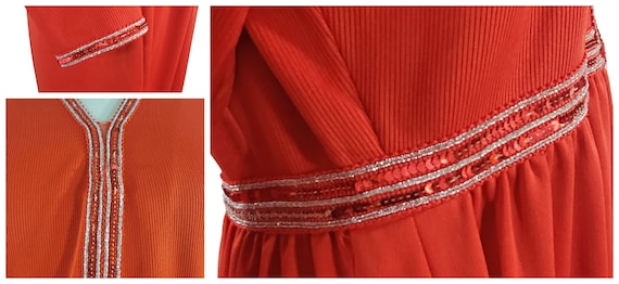 1970s Red Deep V Maxi Dress by R and K Knits - Gem