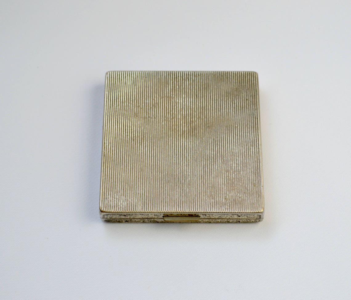 1960s Silver and Gold Tone Flower Basket Design Makeup Powder Compact ...