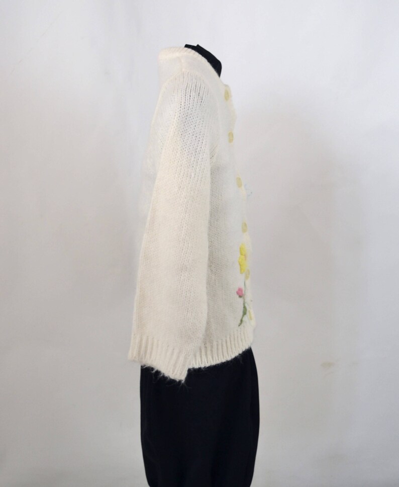 1960s Girls White Cardigan Sweater Pink Blue and Yellow | Etsy