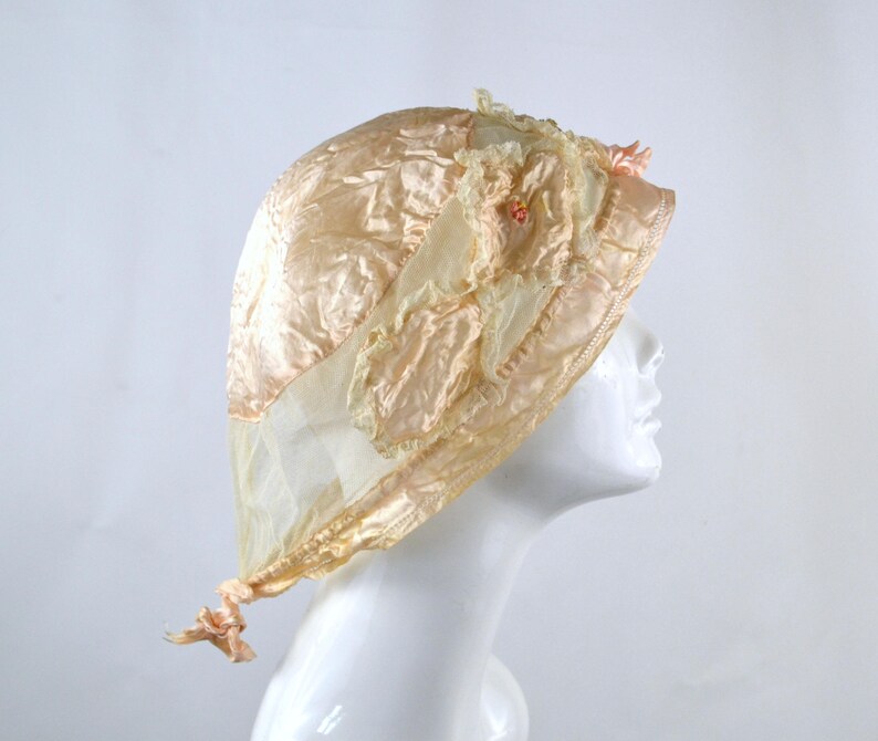 Antique Victorian Peach Silk Boudoir Cap Handmade Lace Coif - Etsy