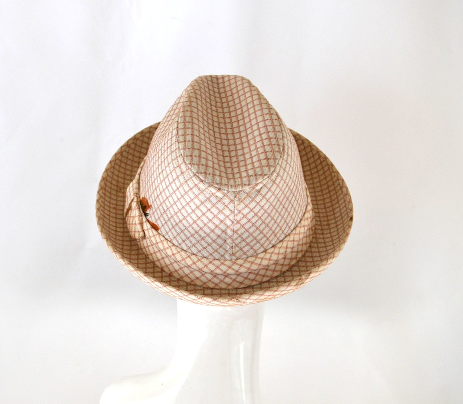 Vintage Ivory Red and Orange Plaid Fedora by Dobbs Fifth - Etsy