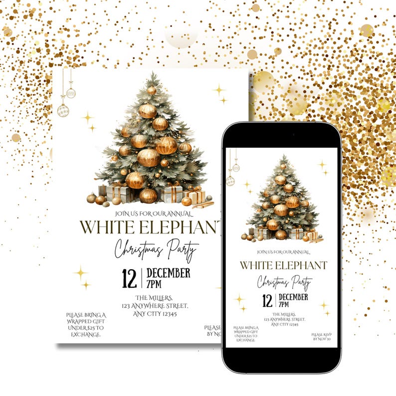 Editable White Elephant Christmas Invitation Template, Christmas Gift ...