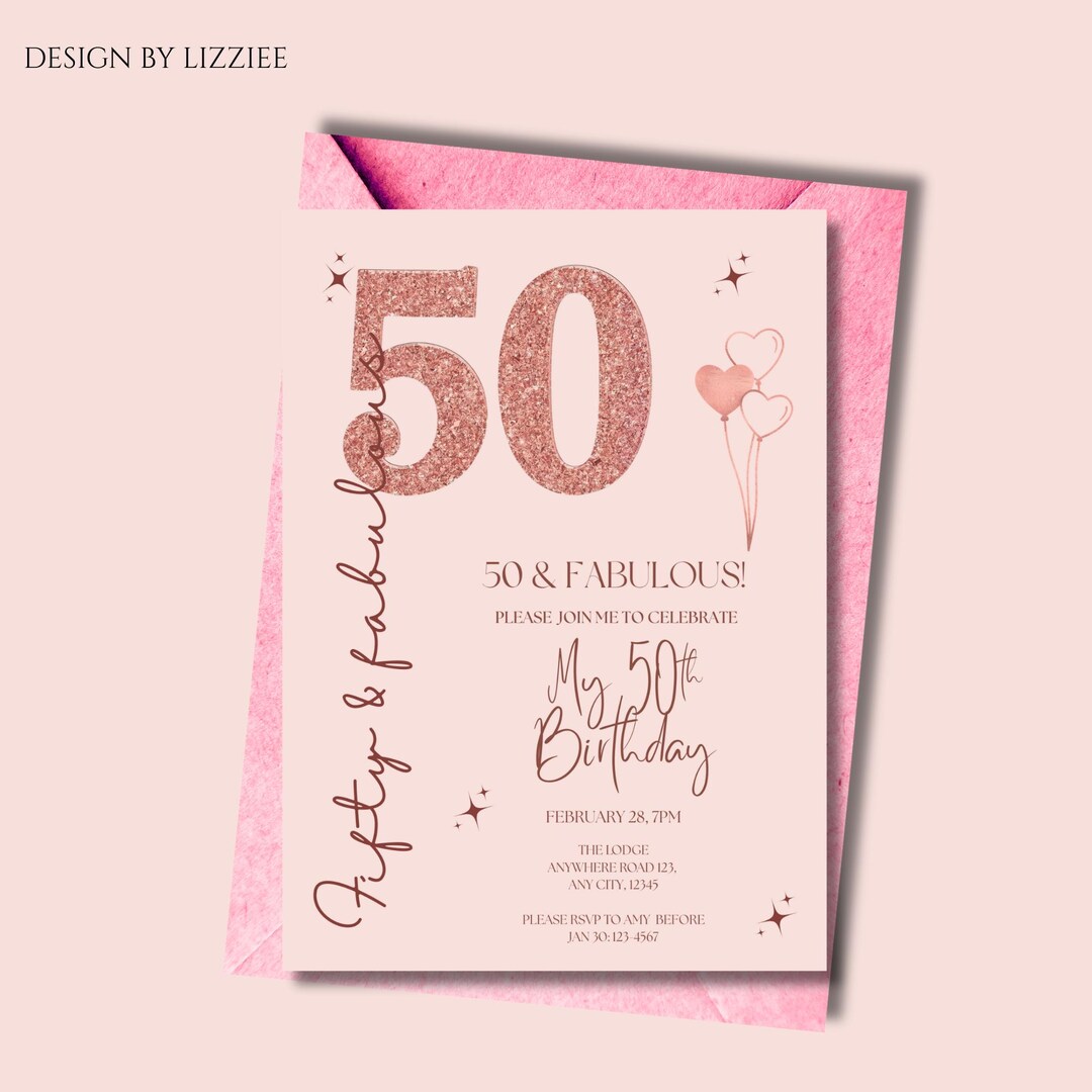 Editable 50th Birthday Invitation, Elegant 50th Birthday Party Template ...