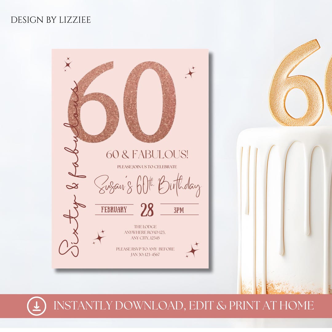 Editable 60th Birthday Party Invitation, Elegant 60th Birthday Party ...
