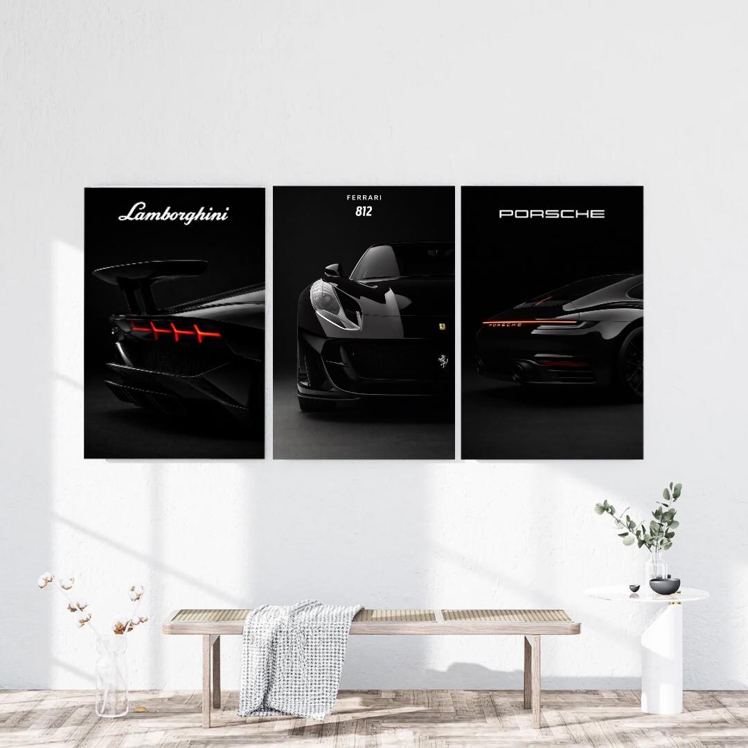 Luxury Supercar Wall Art Set of 3 – Lamborghini Ferrari Porsche Poster ...