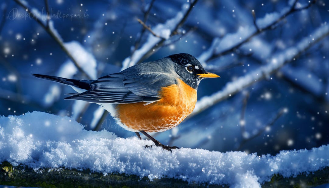 American Robin in the Snow Desktop Wallpaper - Instant Digital Download ...