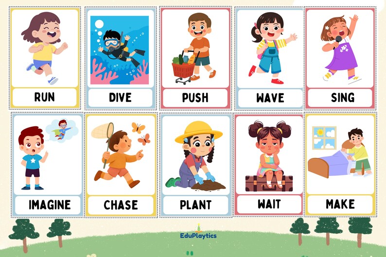 Action Verb Flashcards | ESL, Preschool Learning (PDF Digital File) - Etsy