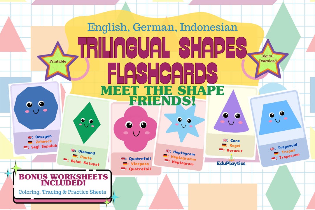 Trilingual Shapes Flashcards, Geometric Learning Cards, Preschool ...