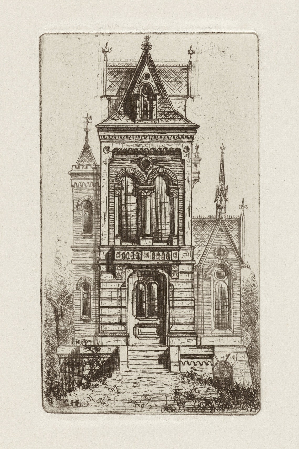 Haunted Mansion Gothic Art Sketch Printable, Antique Spooky House ...