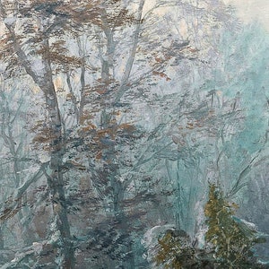 Early Snowfall Vintage Holiday Landscape Snowy River in Woods Artwork ...