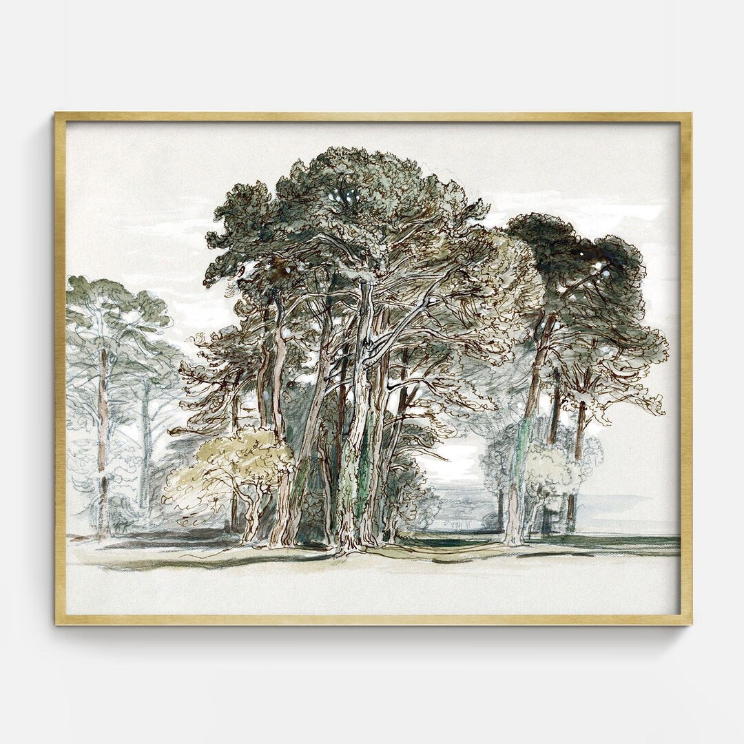 Summer Trees Sketch Print, Minimalist Landscape Art (digital Download ...