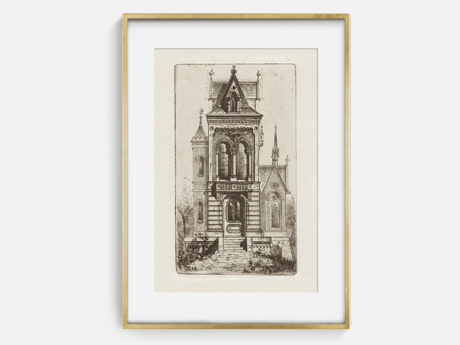 Haunted Mansion Gothic Art Sketch Printable, Antique Spooky House ...