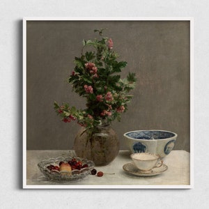 Square Still Life Art Print, Printable Still Life With Cherries ...