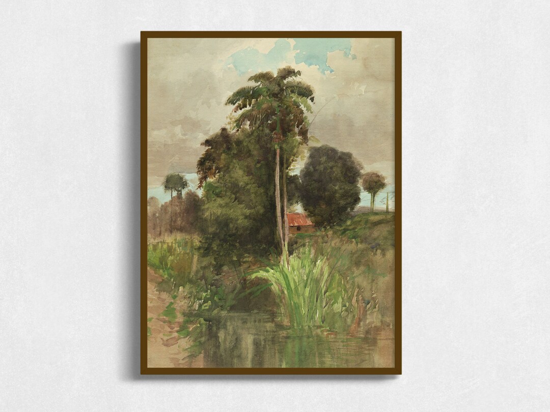 Palm Tree Landscape Painting, Printable Southern Landscape Wall Art ...