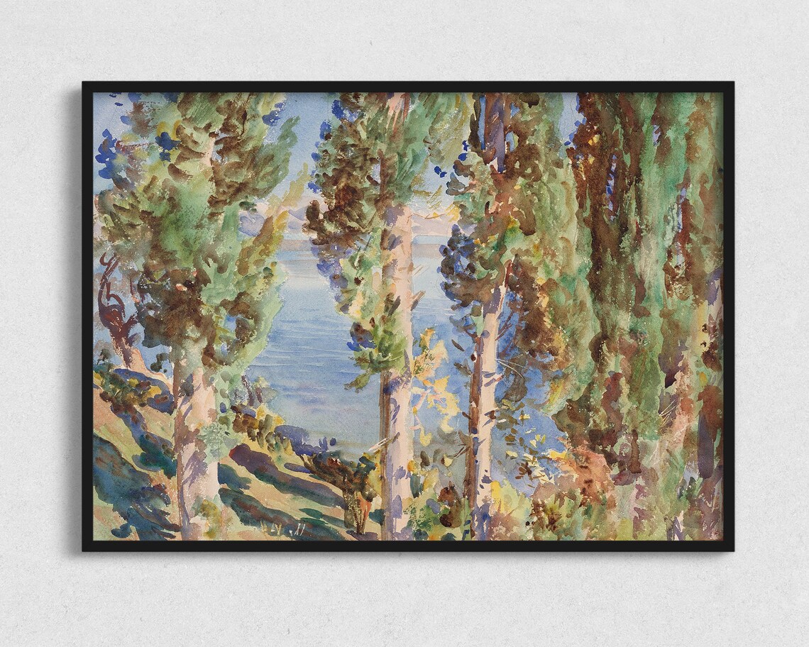 Cypress Trees Watercolor Vintage Artwork Digital Download | Etsy