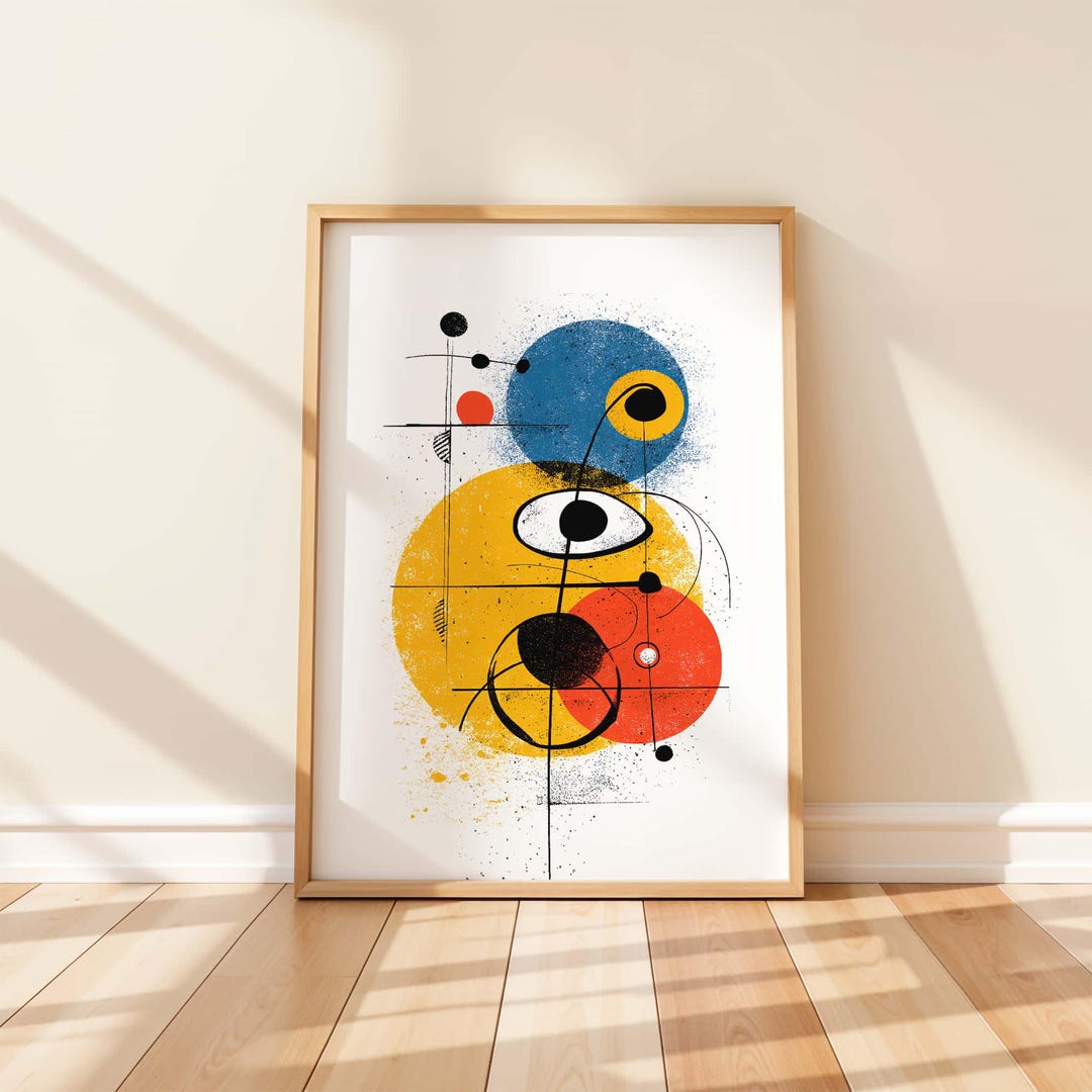 Miro Inspired Abstract Print, Mid-century Geometric Circles With Eye ...