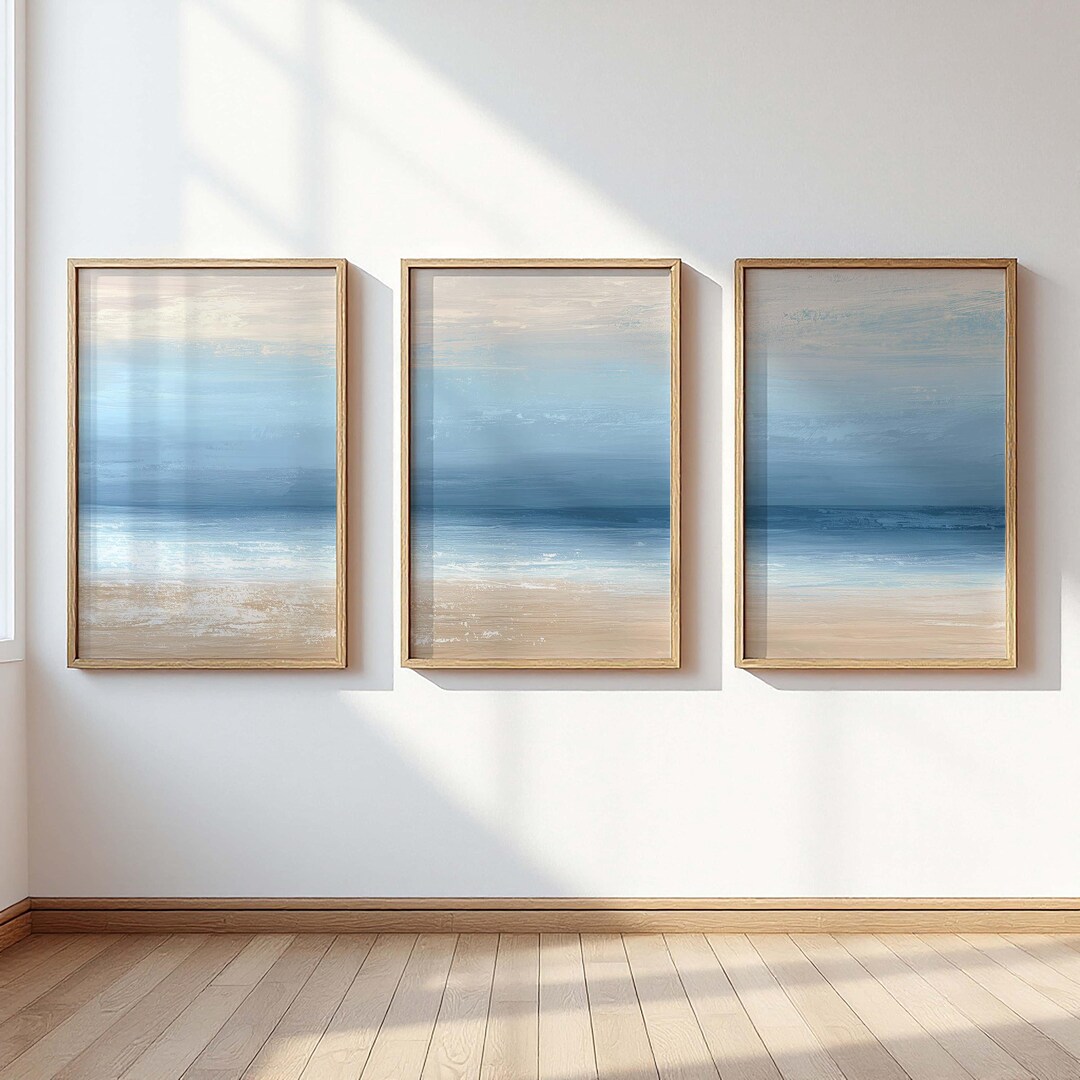 Coastal Beach Horizon Blue Triptych Set of 3 Prints, Instant Digital ...