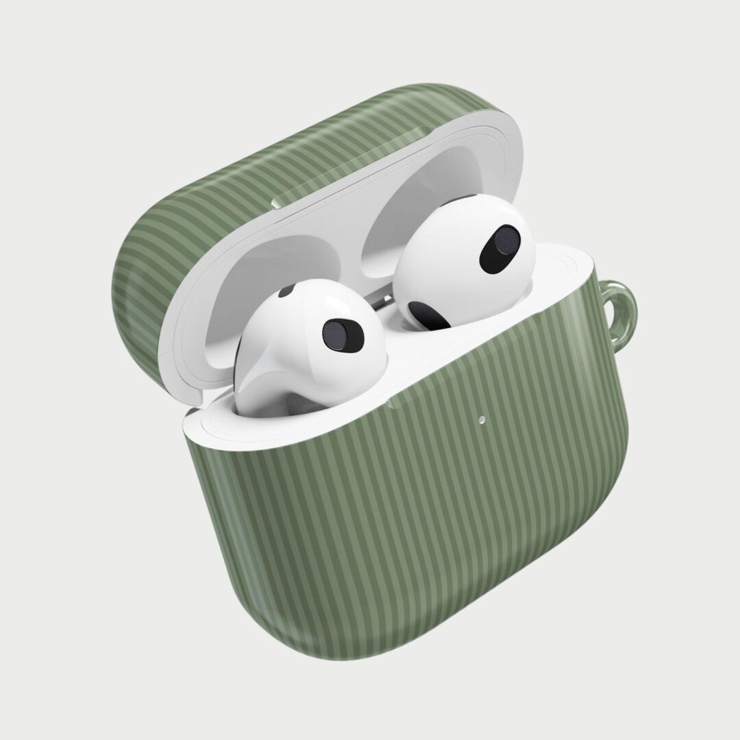 Sage Green Striped AirPod Case | Classic Vertical Stripe Design for ...