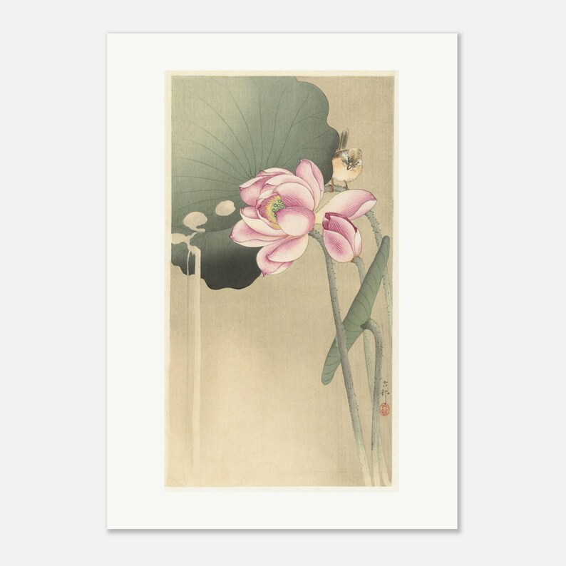 Ohara Koson Lotus Print, Japanese Flower Art Digital Download, Songbird ...
