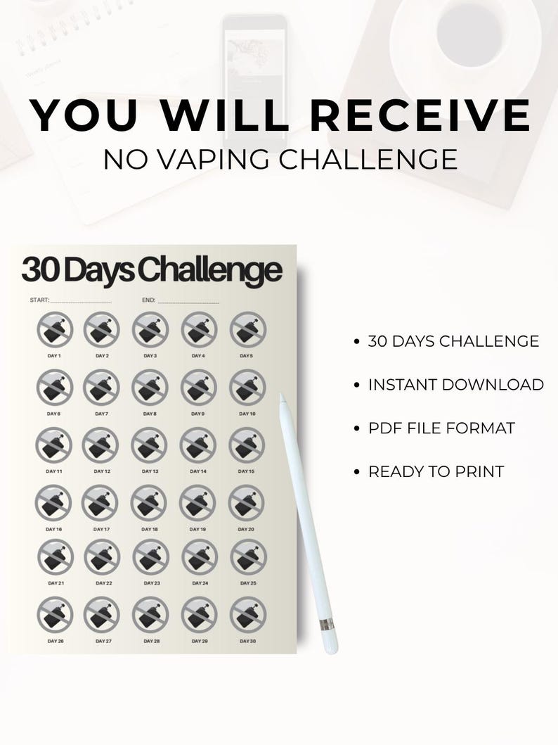 Quit Vaping 30 Days Challenge. Printable Stop Vaping Tracker. - Etsy