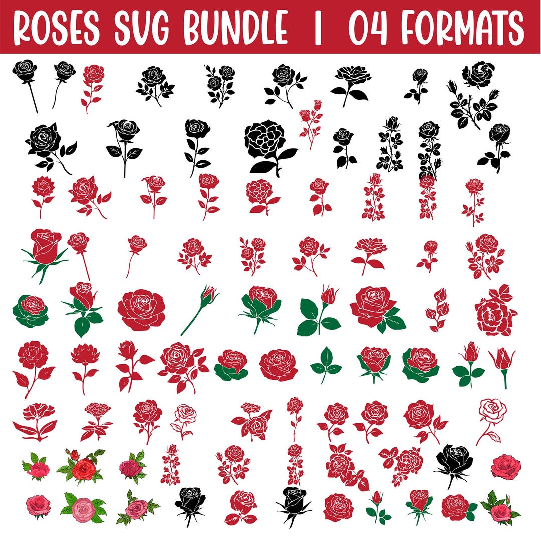 Rose Svg Bundle: Rose Svg, Flower Svg, Floral Svg, Rose Design, Rose ...