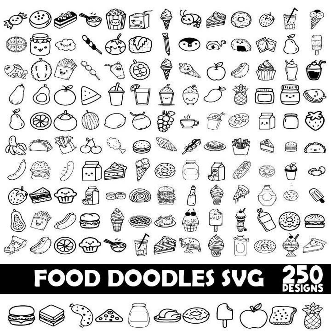 Food Doodle Clipart SVG: Hand Drawn Clipart, Line Art Doodles, Food ...