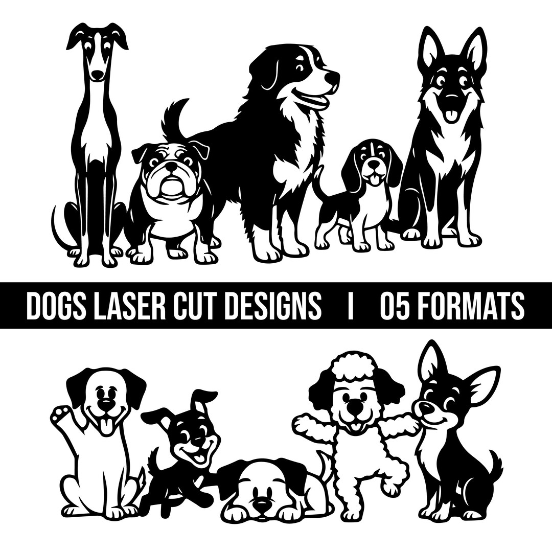 Five Funny Dogs Laser Cut File: Funny Dog Svg, Dog Lover Svg, Dog ...