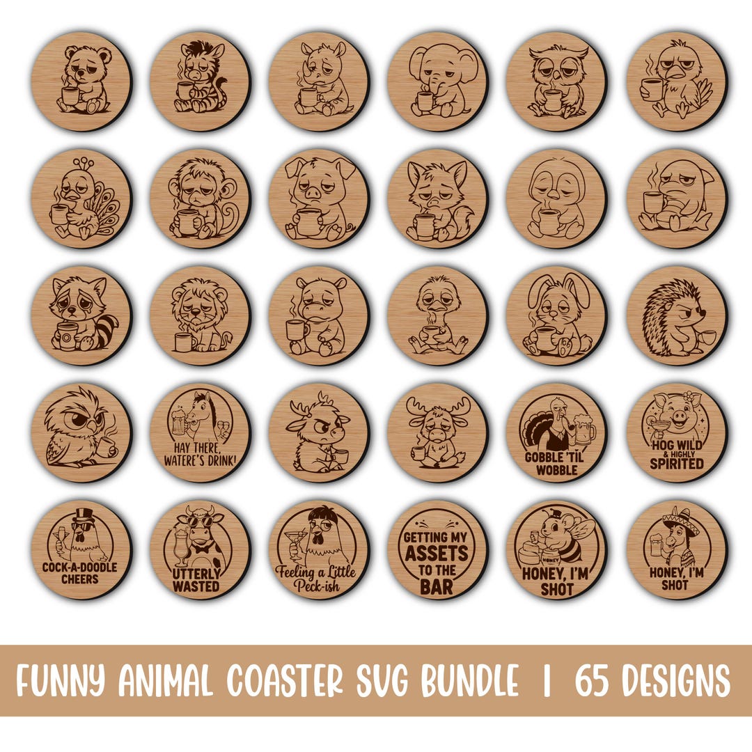 Funny Tipsy Farm Animal Coaster Bundle SVG: Round Barnyard Bar Sign ...