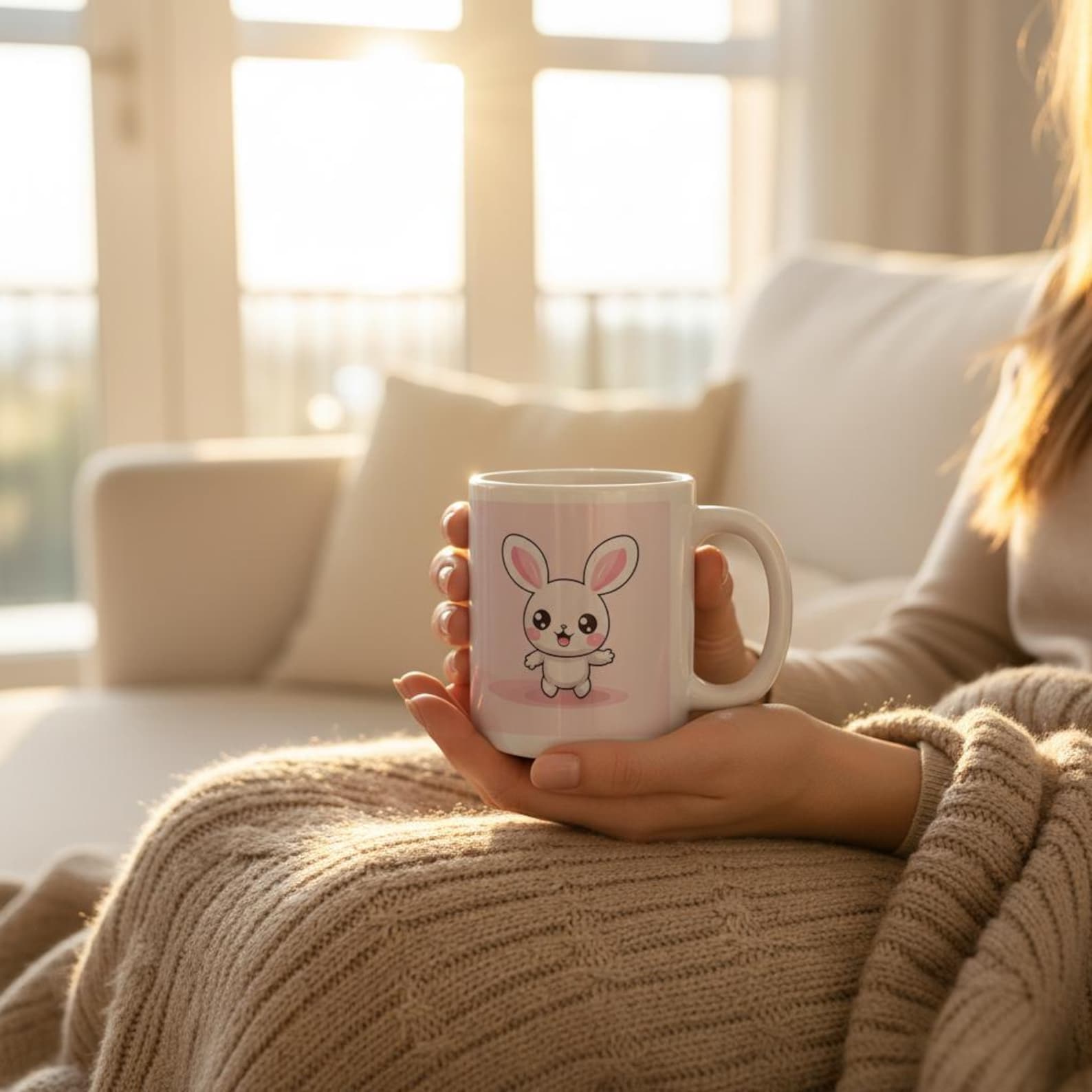 Bunny Mug Cute Kawaii Chibi Happy Rabbit Coffee Mug 11oz Ceramic ...
