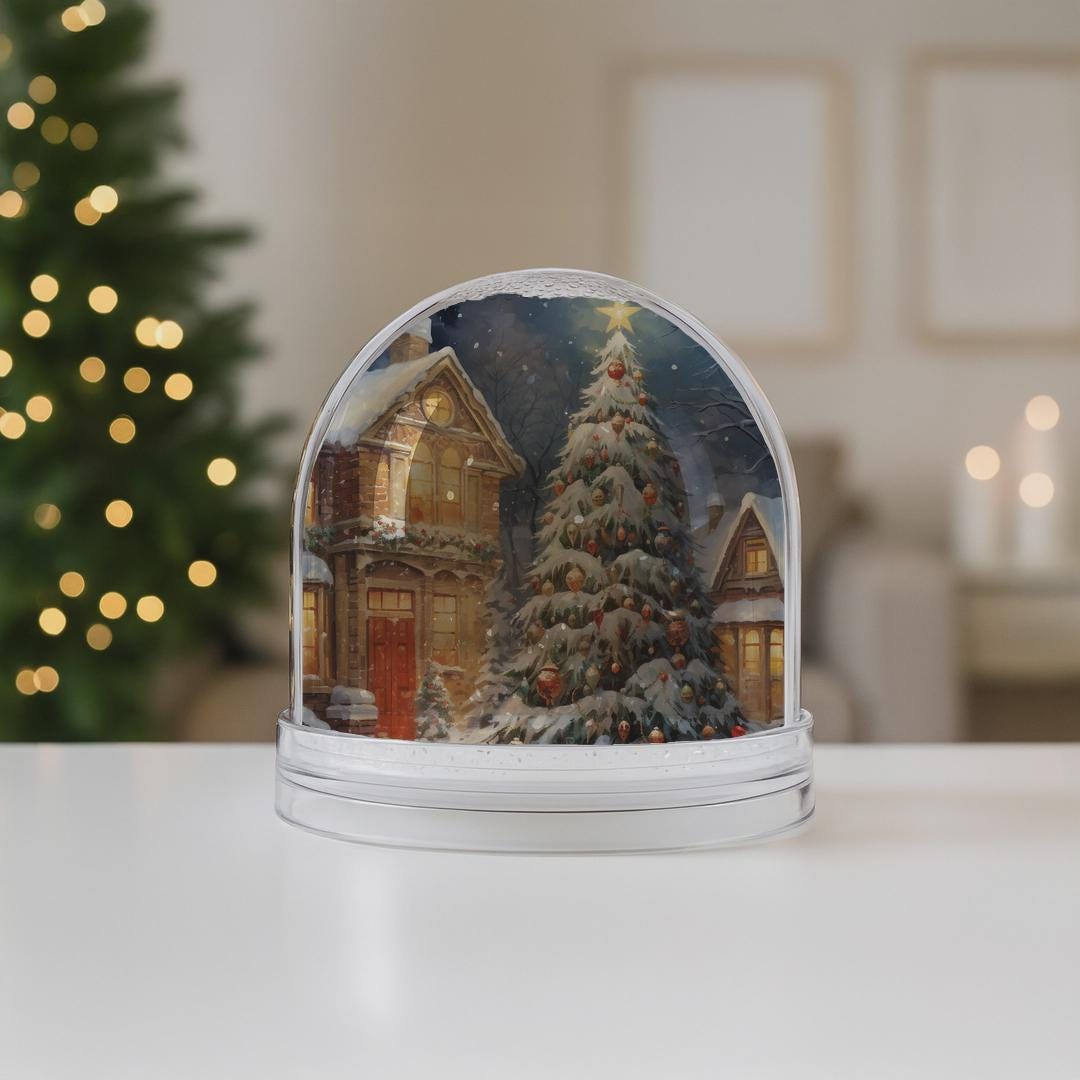 Snow Globe Winter Village Christmas Scene Painterly Style Nostalgic ...